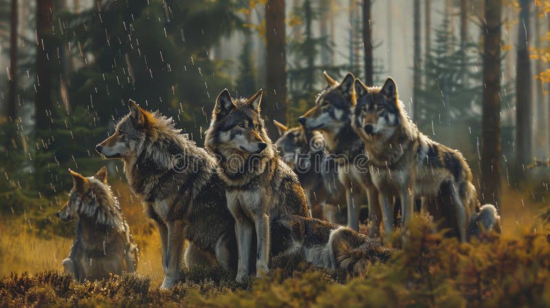 A Group of Wolves Standing in a Forest Stock Illustration ...