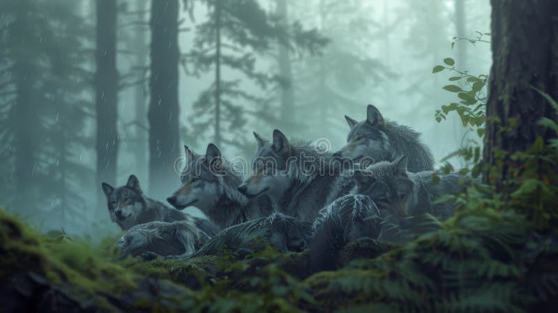 A Group of Wolves Standing in a Forest Stock Illustration ...