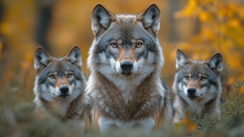 A Group of Wolves Standing Together in a Dense Forest Stock Image ...