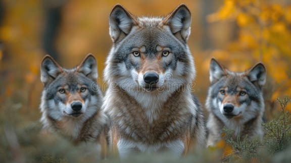 A Group of Wolves Standing Together in a Dense Forest Stock Image ...
