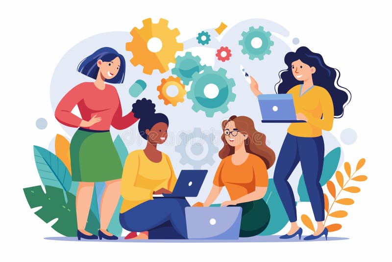 A Group of Women is Collaborating in a Bright Office Environment ...