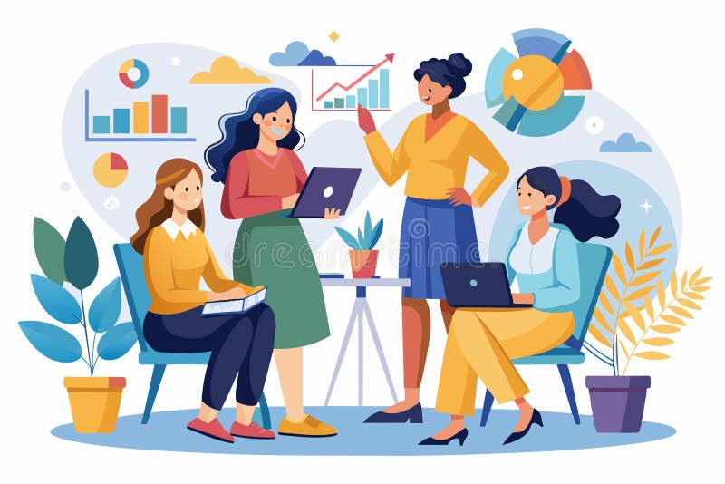 A Group of Women Engage in a Business Planning Session Using Laptops ...