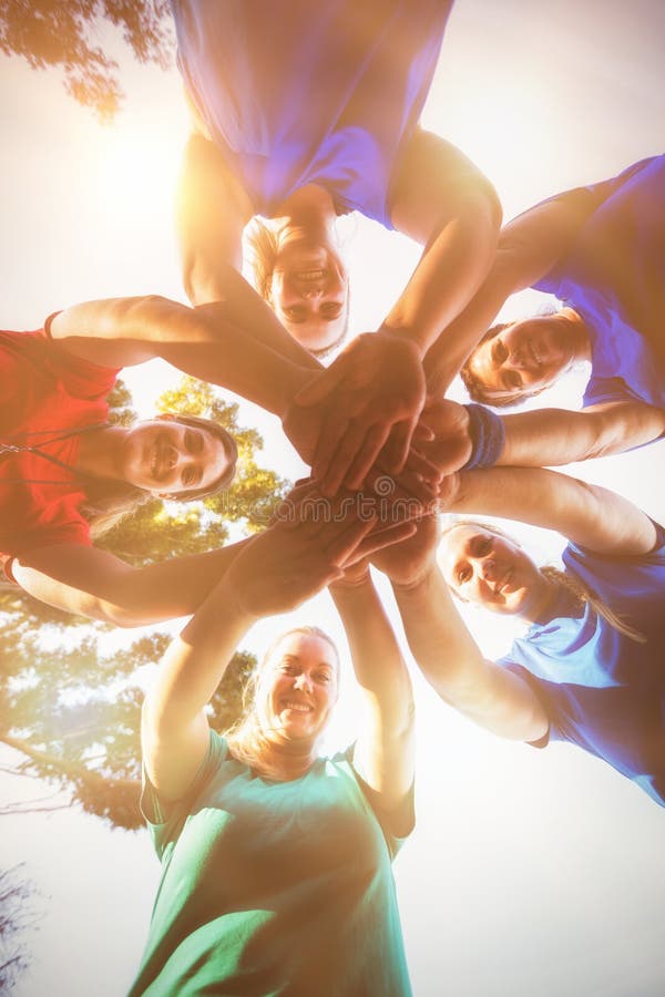 Group of Women Forming Hand Stack in the Boot Camp Stock Image - Image ...