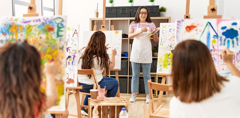 Group of Women Having Paint Class at Art Studio Stock Photo - Image of ...