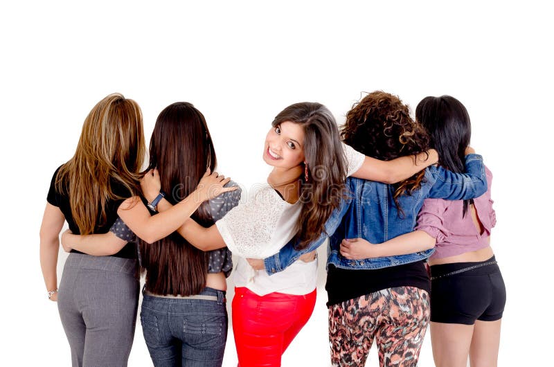 Group Of Women Hugging Over A White Background Stock Photo - Image of ...