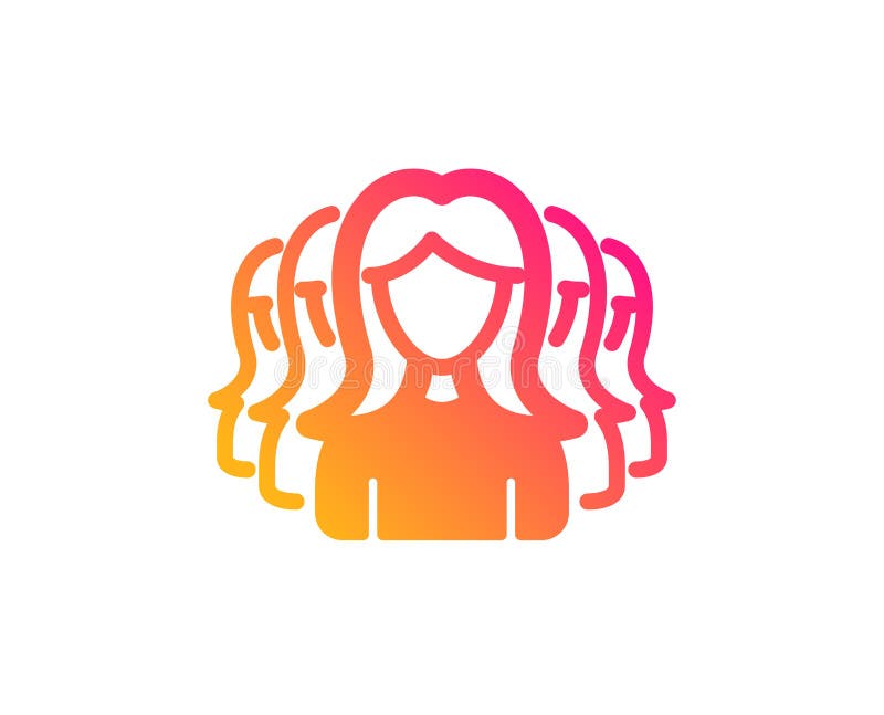 Group of Women Line Icon. Teamwork Sign. Minimal Line Pattern Banner ...