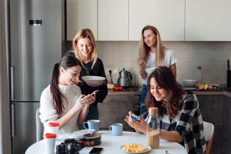Group of Women in the Kitchen Stock Photo - Image of eating, beautiful ...