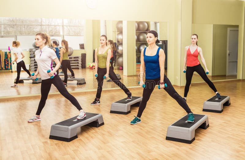 Group of Women Making Step Aerobics Stock Image - Image of people ...