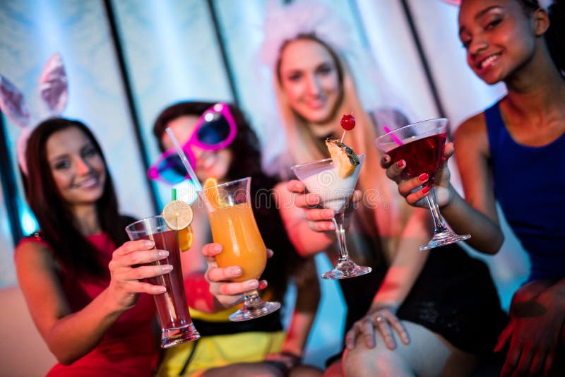 Group of Women Showing Glass of Cocktail Stock Image - Image of drink ...