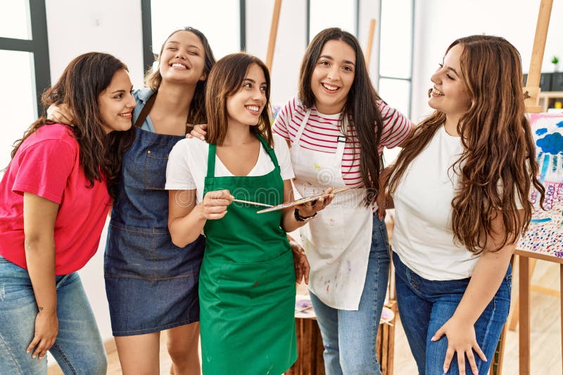 Group of Women Smiling Happy Standing at Art Studio Stock Image - Image ...