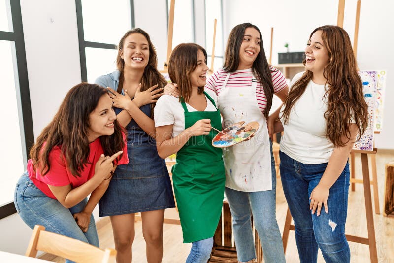 Group of Women Smiling Happy Standing at Art Studio Stock Photo - Image ...