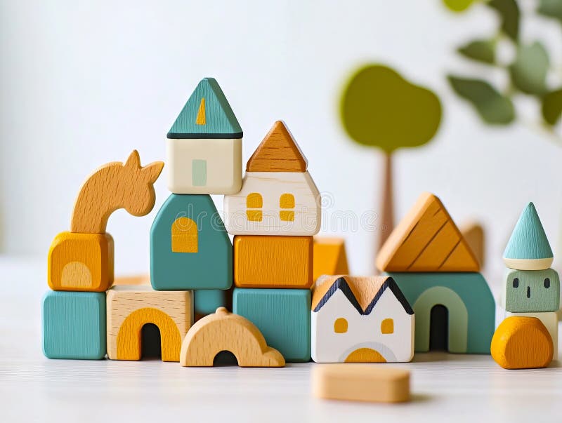A Group of Wooden Blocks Sitting on Top of a Table Stock Photo - Image ...
