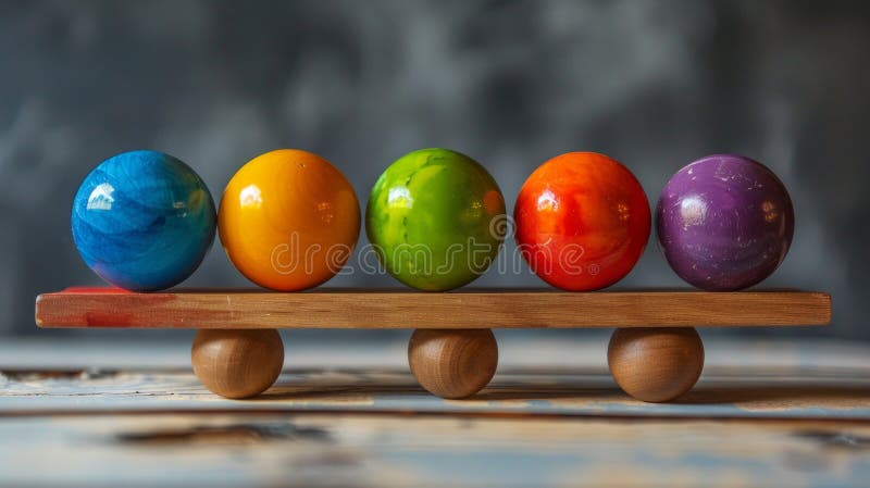 Group of Wooden Color Balls in Line Stock Photo - Image of backlit ...