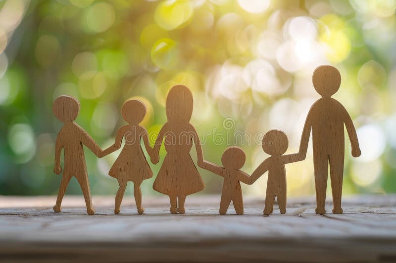 Group of Wooden Figures Interconnected by Holding Hands in Symbolic ...
