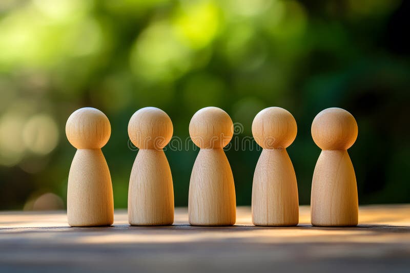 Group of Wooden Figures Standing Together Representing Teamwork Unity ...