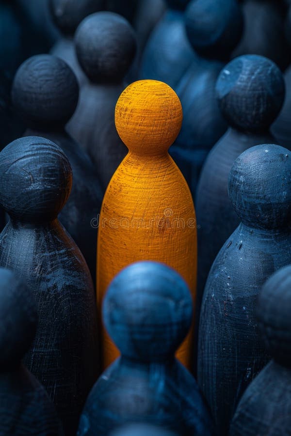 A Group of Wooden Figurines with One Standing Out in the Crowd, AI ...