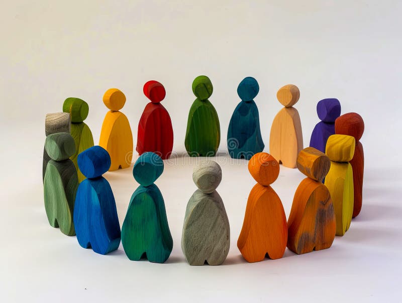 A Group of Wooden People in a Circle Stock Image - Image of indoor ...