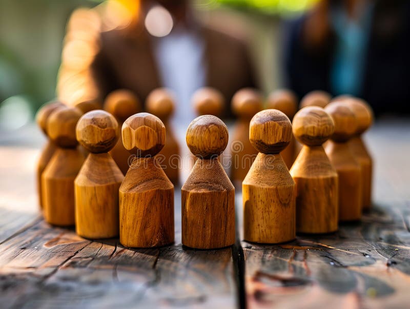 A Group of Wooden People Standing in a Circle Stock Photo - Image of ...