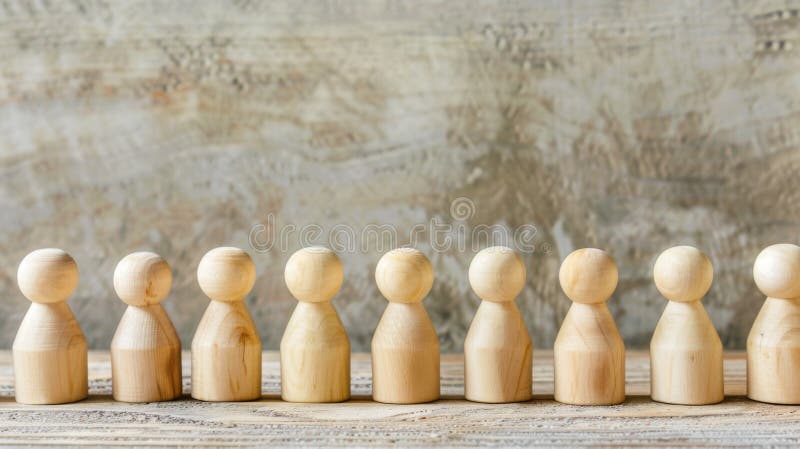 Group of Wooden People Standing in a Row Stock Image - Image of ...