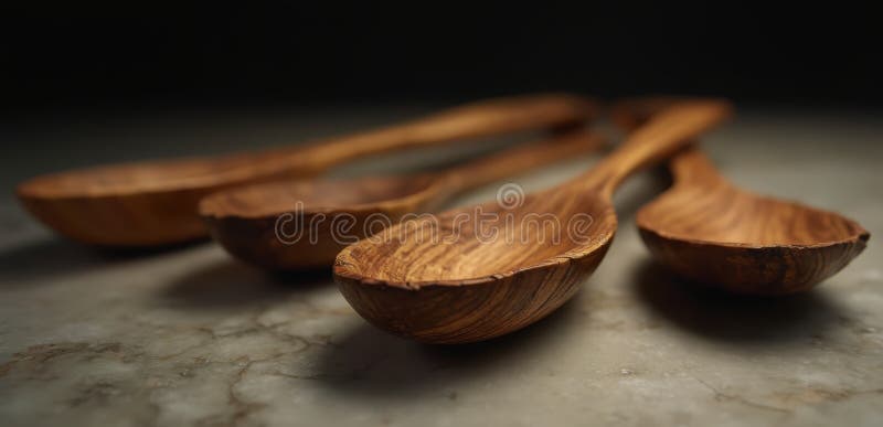 A Group of Wooden Spoons Sitting on Top of a Table Stock Image - Image ...