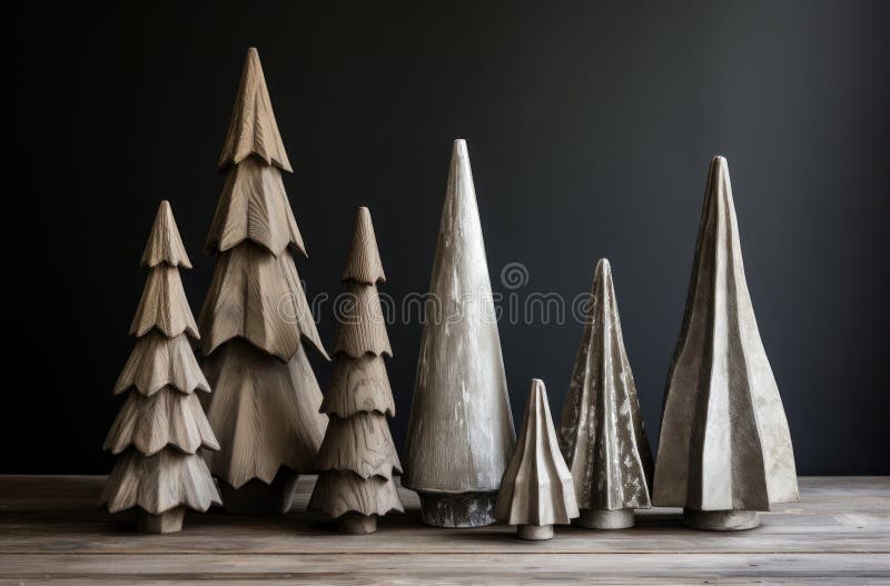 A group of wooden trees stock illustration. Illustration of artistic ...