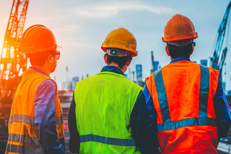 Group of Worker and Construction Engineer Wear Safety Uniform ...