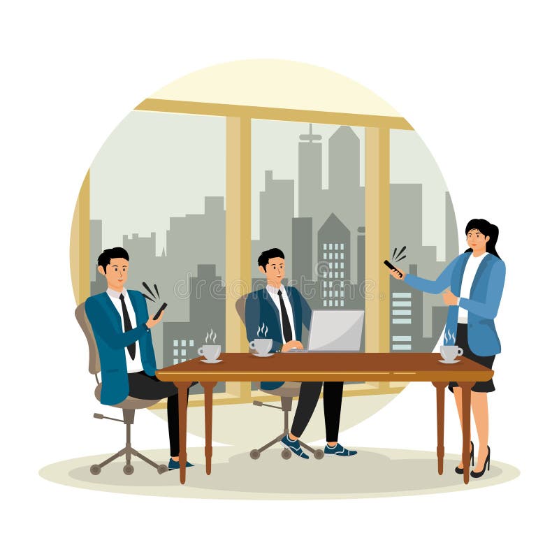 Group of Worker Playing with Their Gadgets in Modern Office. Stock ...