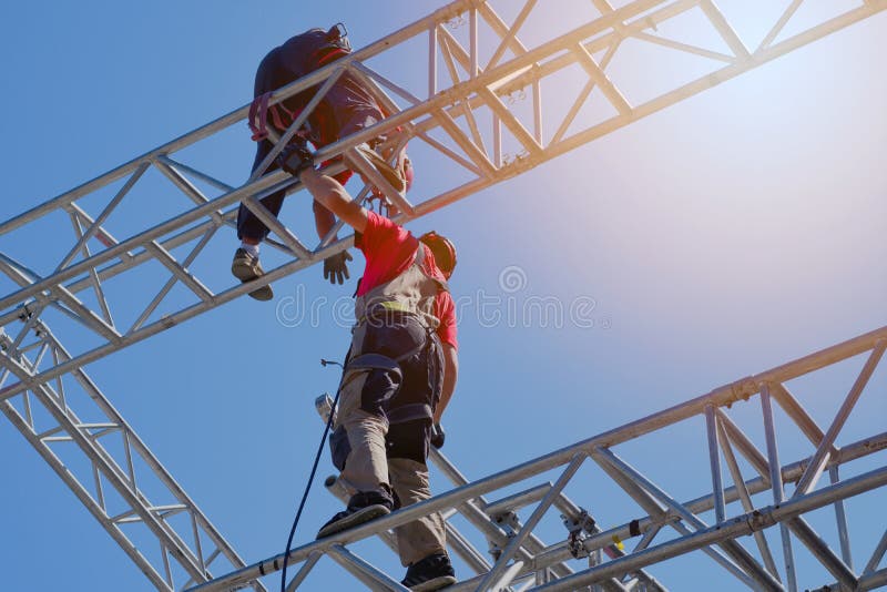 Group of Worker in Safety Uniform Working and Install Reinforced Steel ...