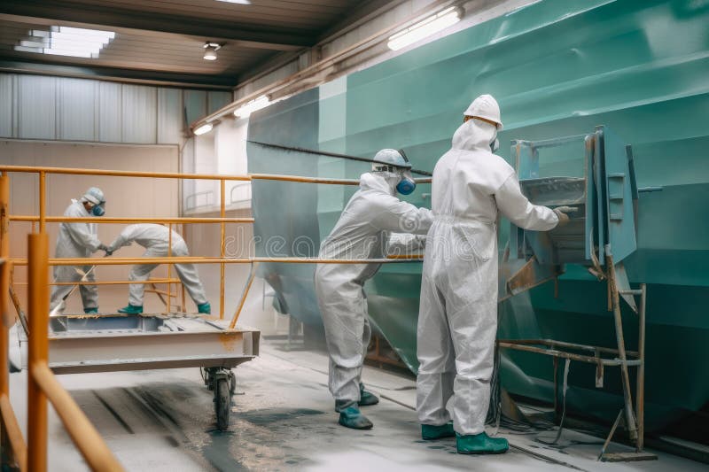 A Group of Workers Applying Paint on a Metal Structure in a ...