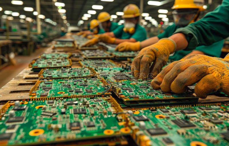 A Group of Workers are Assembling Computer Chips. Stock Image - Image ...
