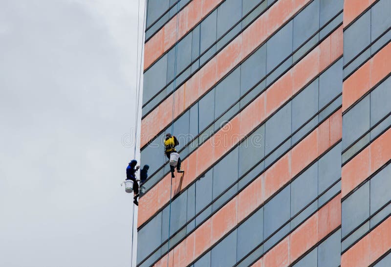 Workers Cleaning Windows Service Stock Photo - Image of office, people ...