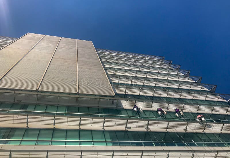 Workers Cleaning Windows Service on High Rise Building Stock Image ...