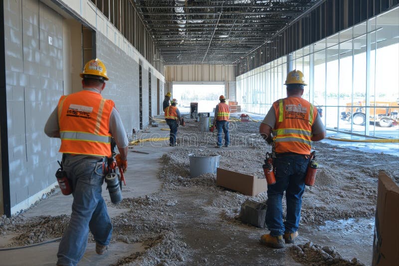 Construction Workers Progressing through New Building Site City ...