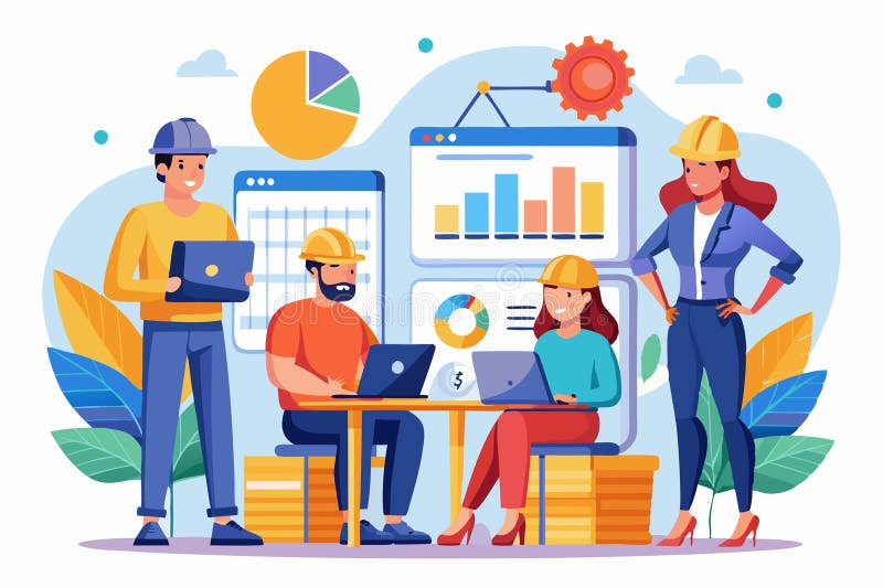 A Group of Workers Collaborates on Data Analysis with Laptops and ...