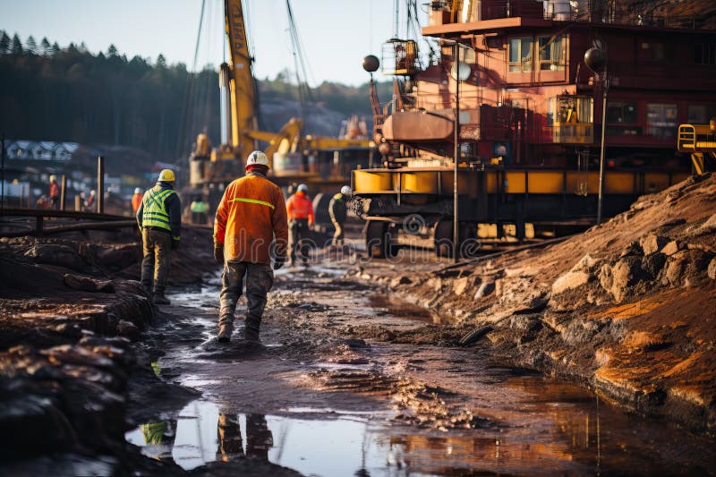 A Group of Workers at a Drilling Site. Stock Image - Image of explore ...