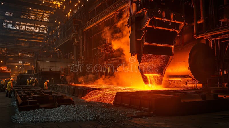 A Group of Workers are Standing in Front of a Large, Hot Metal Casting ...
