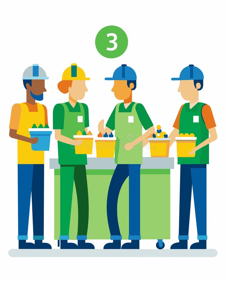 A Group of Workers Stands at a Sorting Station Separating Different ...