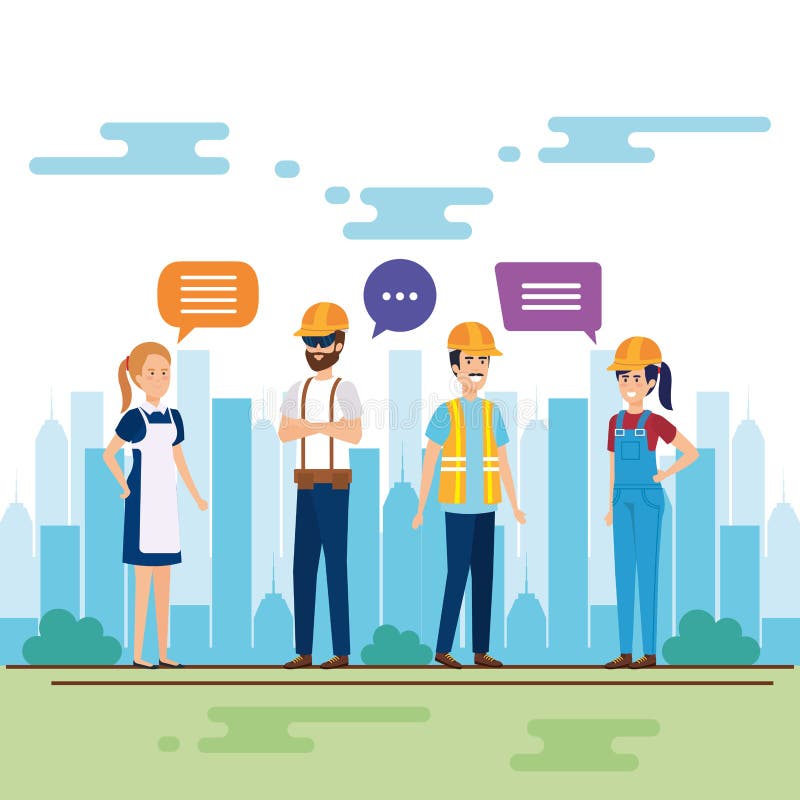 Group of Workers Talking Characters Stock Vector - Illustration of ...
