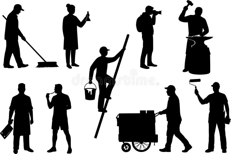 Group of Workers in Various Occupations Silhouette Vector Illustration ...