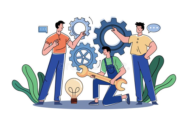 A Group of Workers Working on Projects in a Team Stock Vector ...