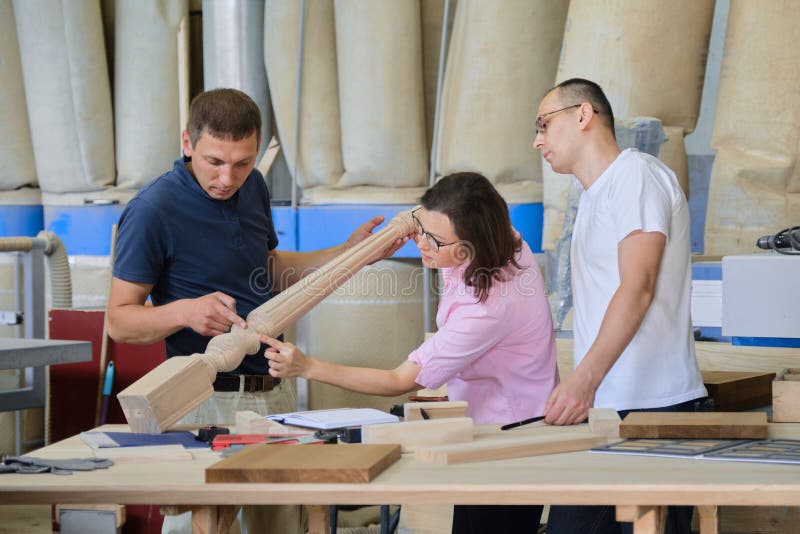 Group of Working People Discussing Wood Products Stock Image - Image of ...
