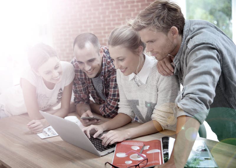 Group of Working Students on a Laptop Stock Image - Image of desk ...