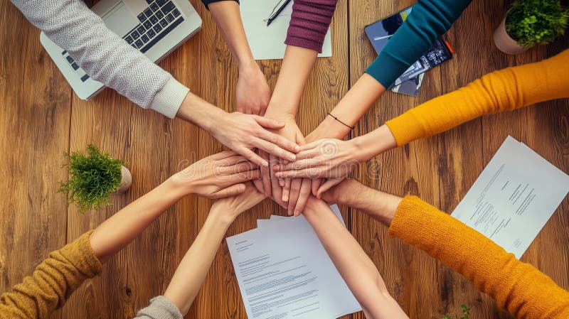 Team Members Collaborating at a Table with Paperwork and a Laptop ...