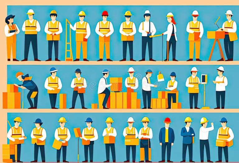 Group of Workmen. Generative Ai Stock Illustration - Illustration of ...