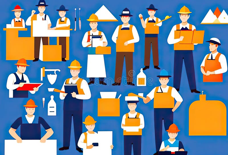 Group of Workmen. Generative Ai Stock Illustration - Illustration of ...