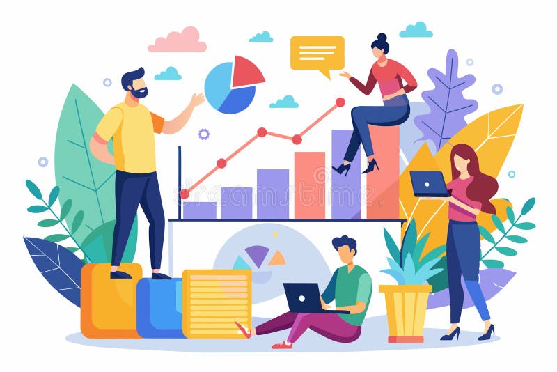 A Group Works Together in an Office To Discuss Growth Analysis Using ...