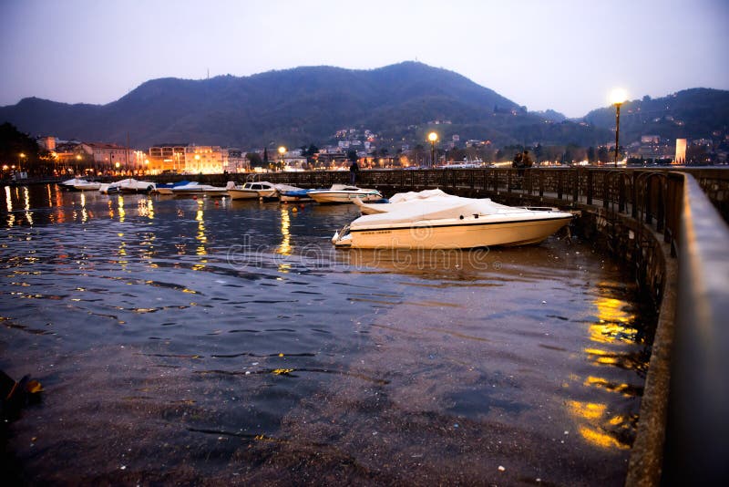 Group of Yachts and Boats in Harbor at Night Stock Image - Image of ...