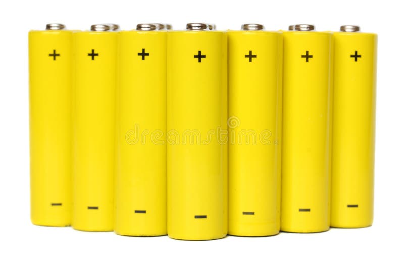 Group of yellow batteries. stock photo. Image of minus - 25252970