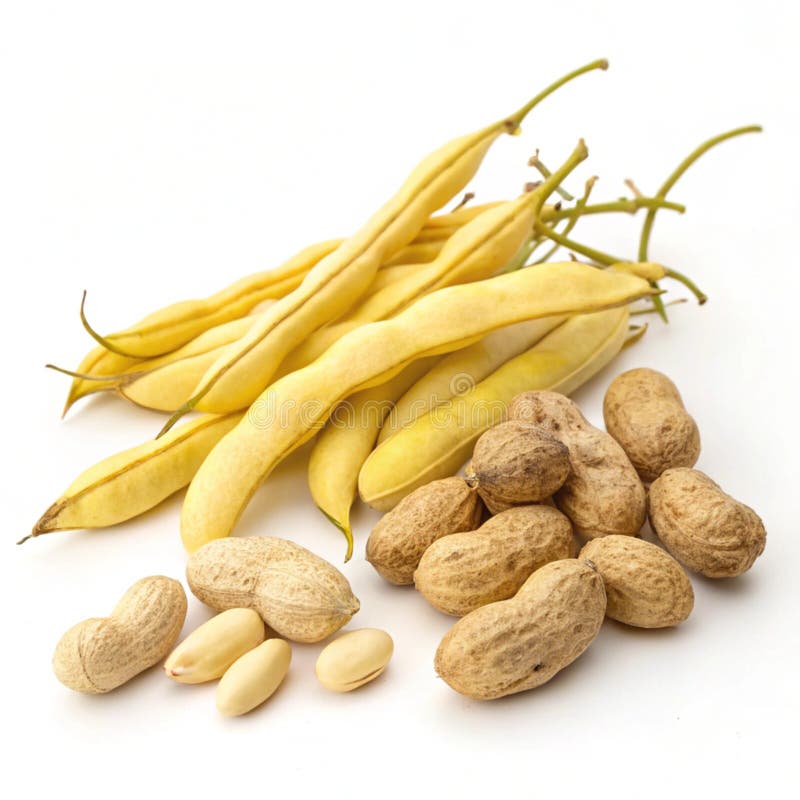 Group of Yellow Beans and Peanuts on White Background Stock ...