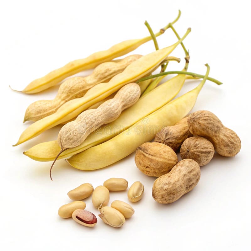 Group of Yellow Beans and Peanuts on White Background Stock ...